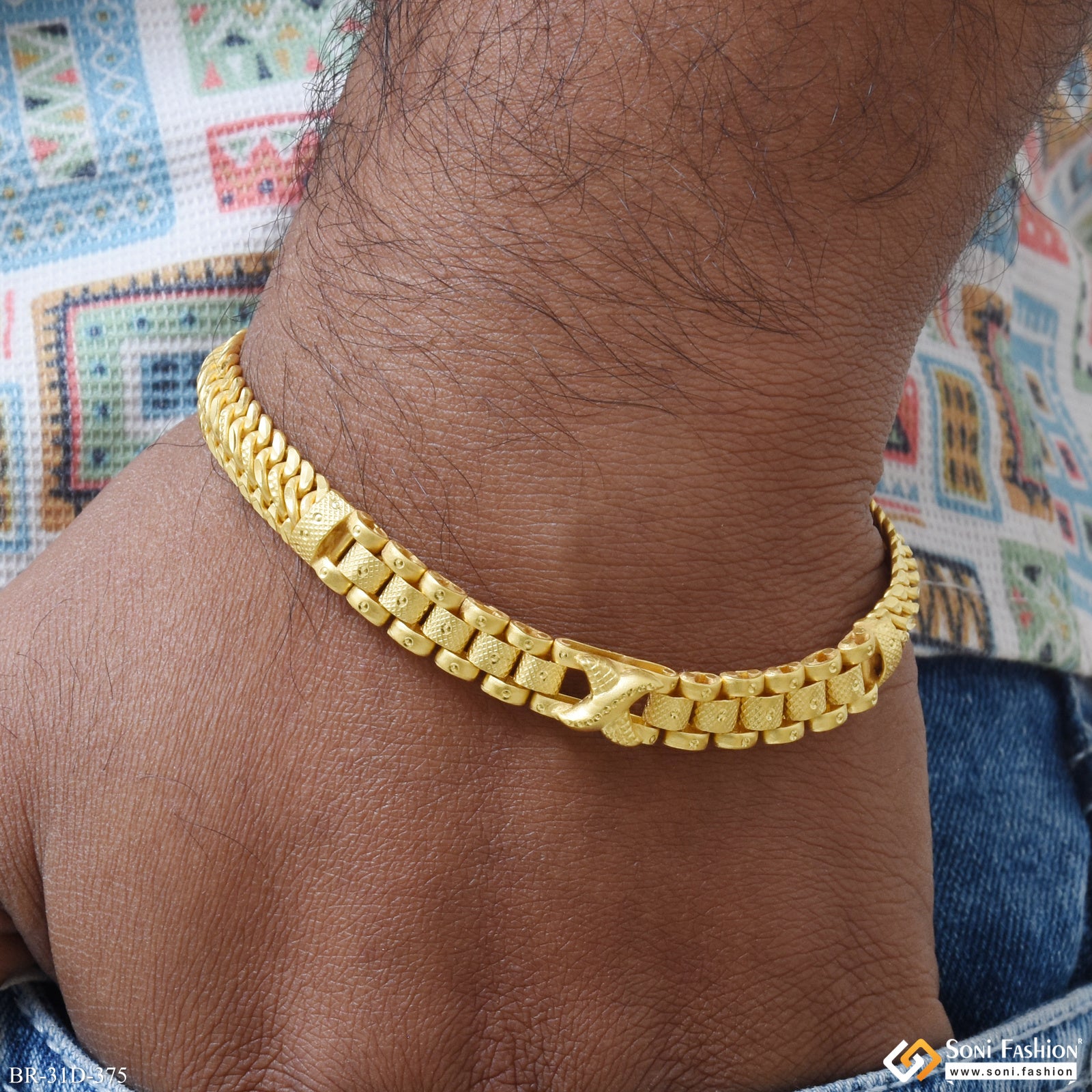 1 Gram Gold Plated Delicate Design Box Bracelet for Men - Style D375 ...