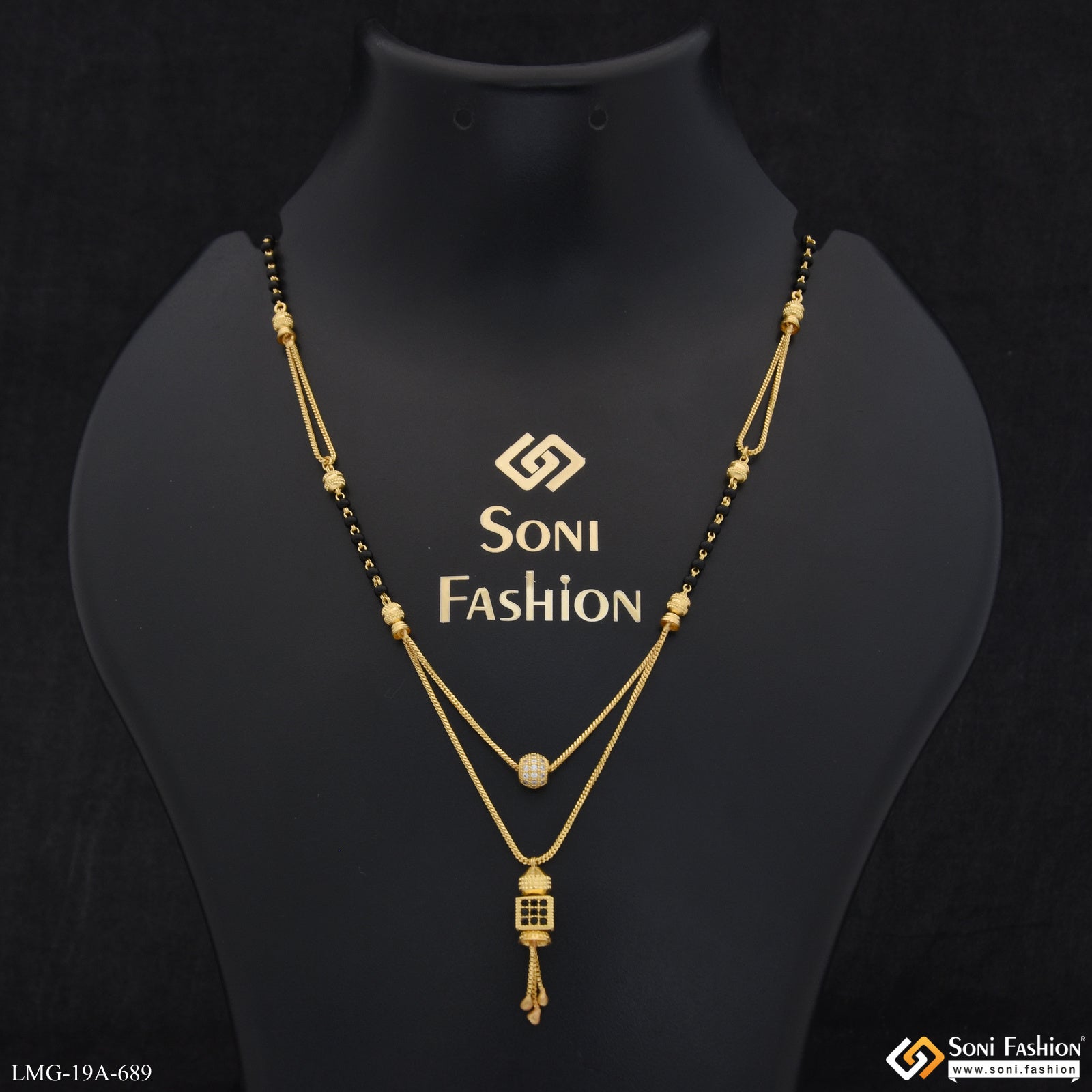 1 Gram Gold Plated Square Cube With Black Diamond Mangalsutra - Style ...