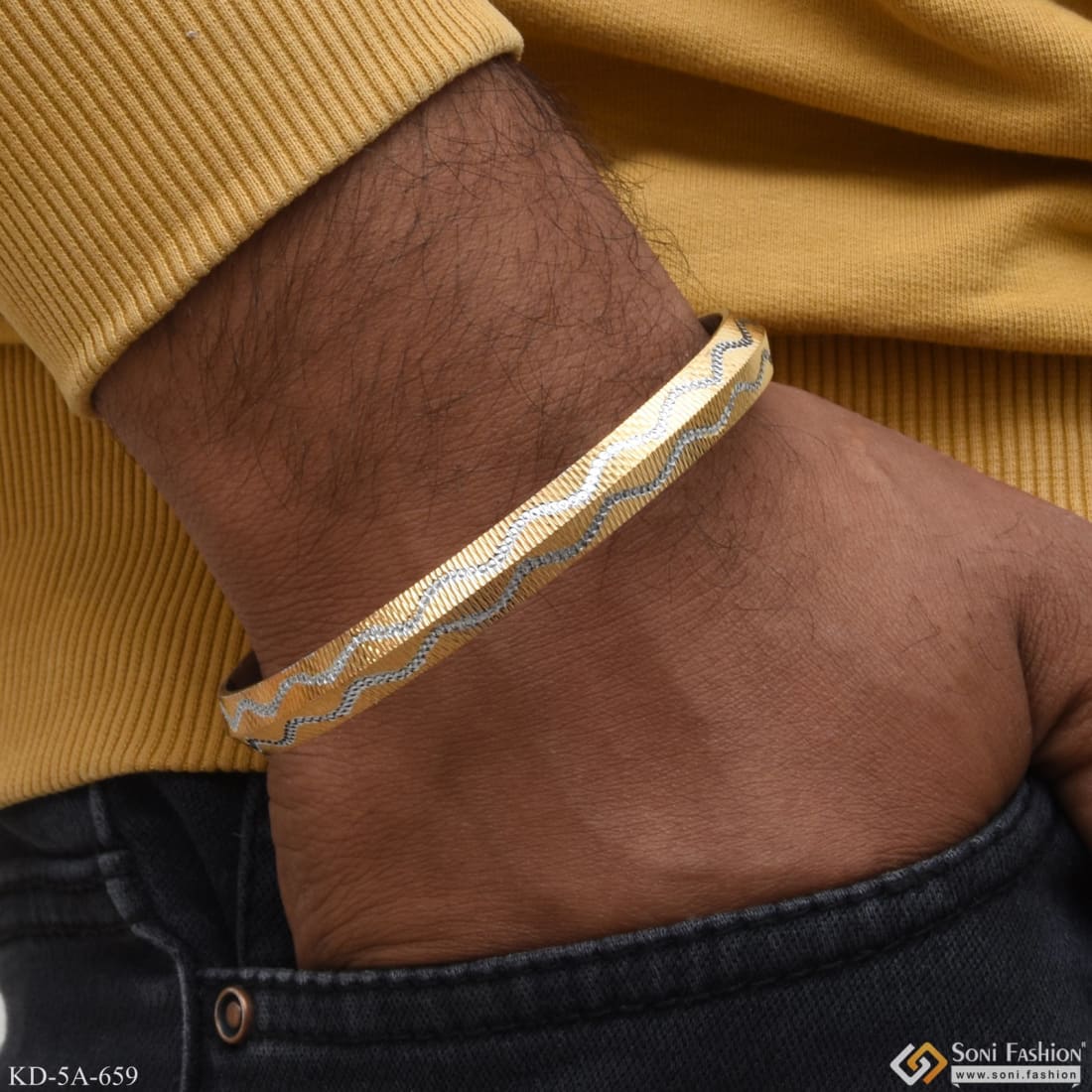 2 Line Cool Design Superior Quality Golden & Silver Color Punjabi Kada ...