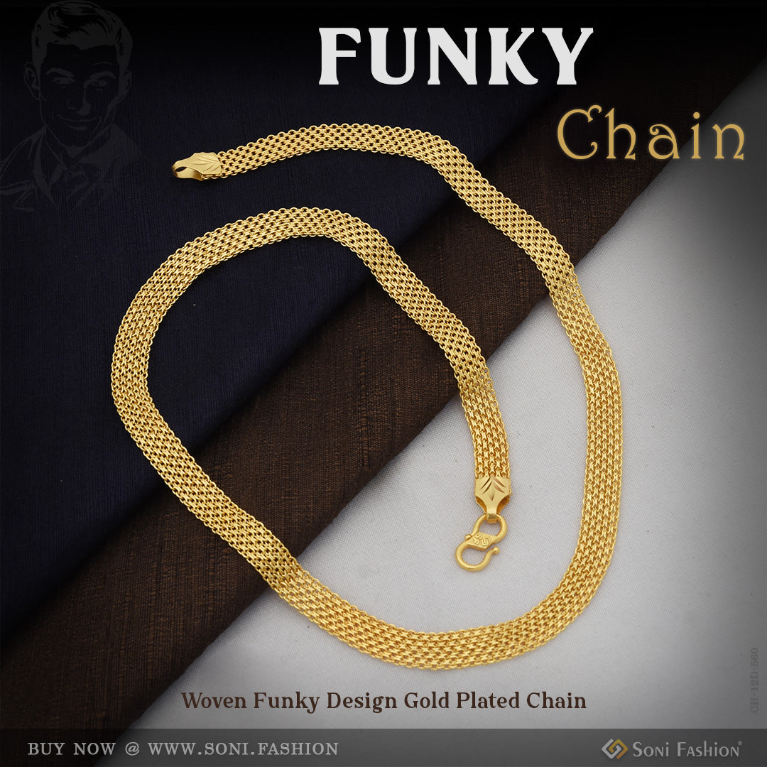 Woven Funky Design Gold Plated Chain for Men - Style D560 – Soni Fashion