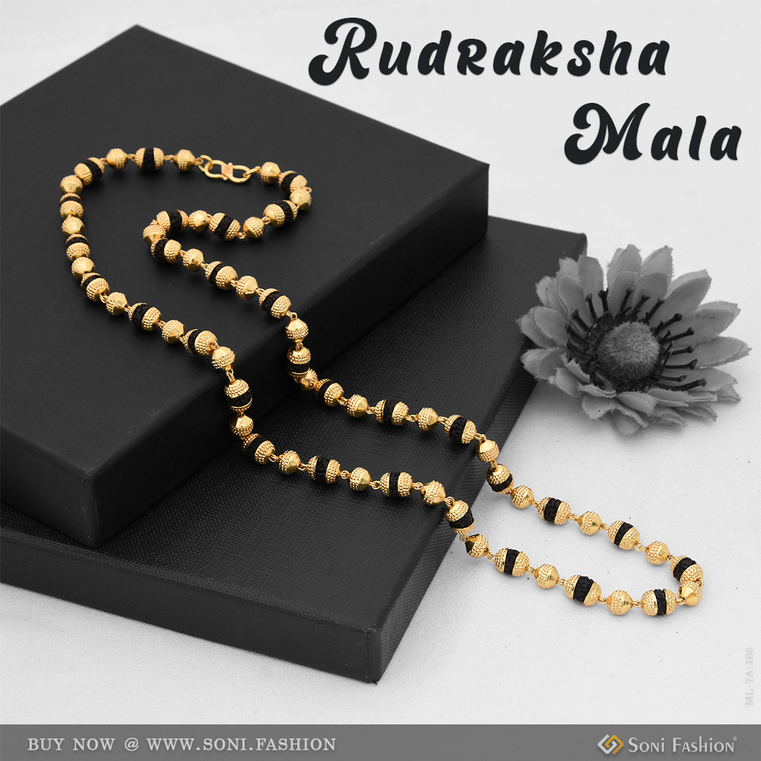 Very Best Design Rudraksha Mala With Golden Ball Design - Gold Plated ...