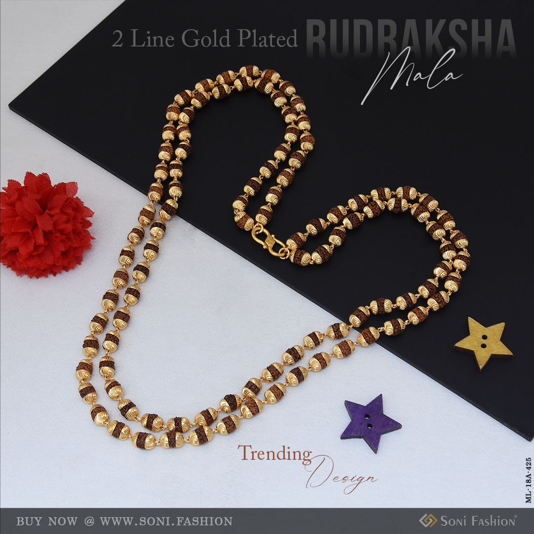 2 Line Trending Design Gold Plated Rudraksha Mala for Men - Style A425 ...