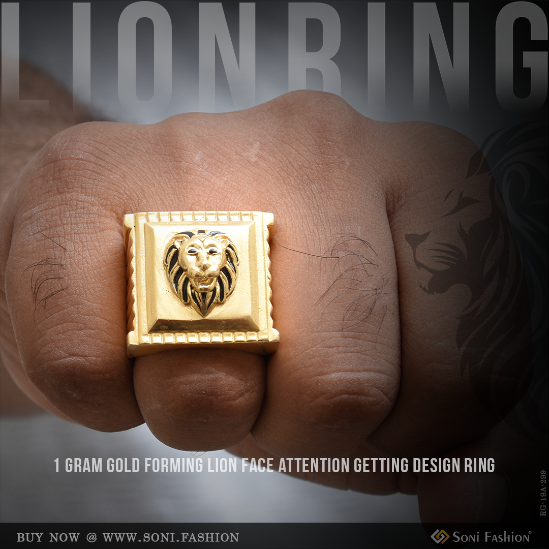 1 Gram Gold Plated Lion Face Attention-getting Design Ring For Men ...