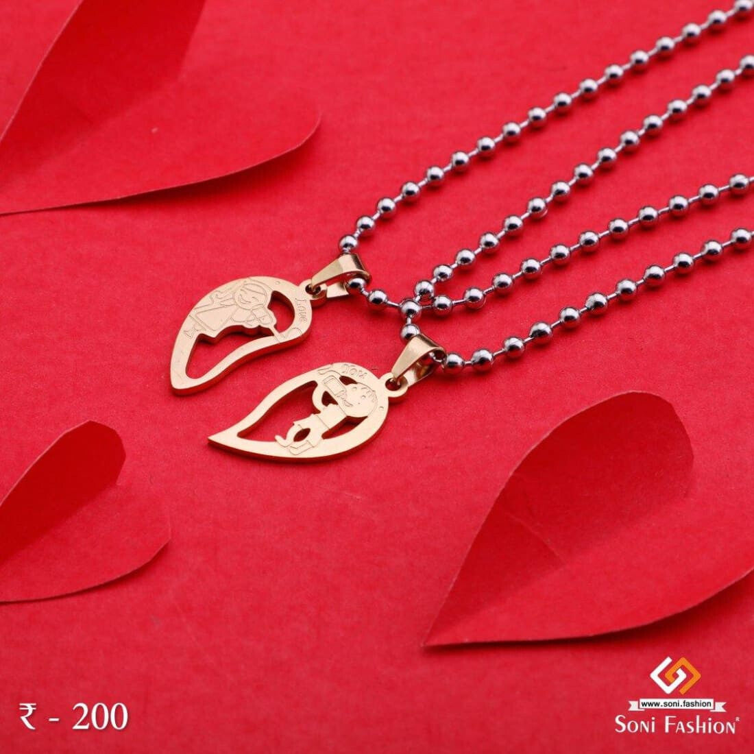 Best Friend Couple Locket With Chain - Stainless Steel Pendant Set ...