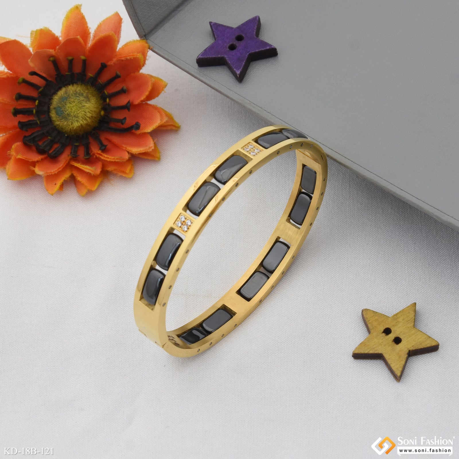 Latest Design Black & Golden Color Ceramic & Steel Kada for Men - Styl ...