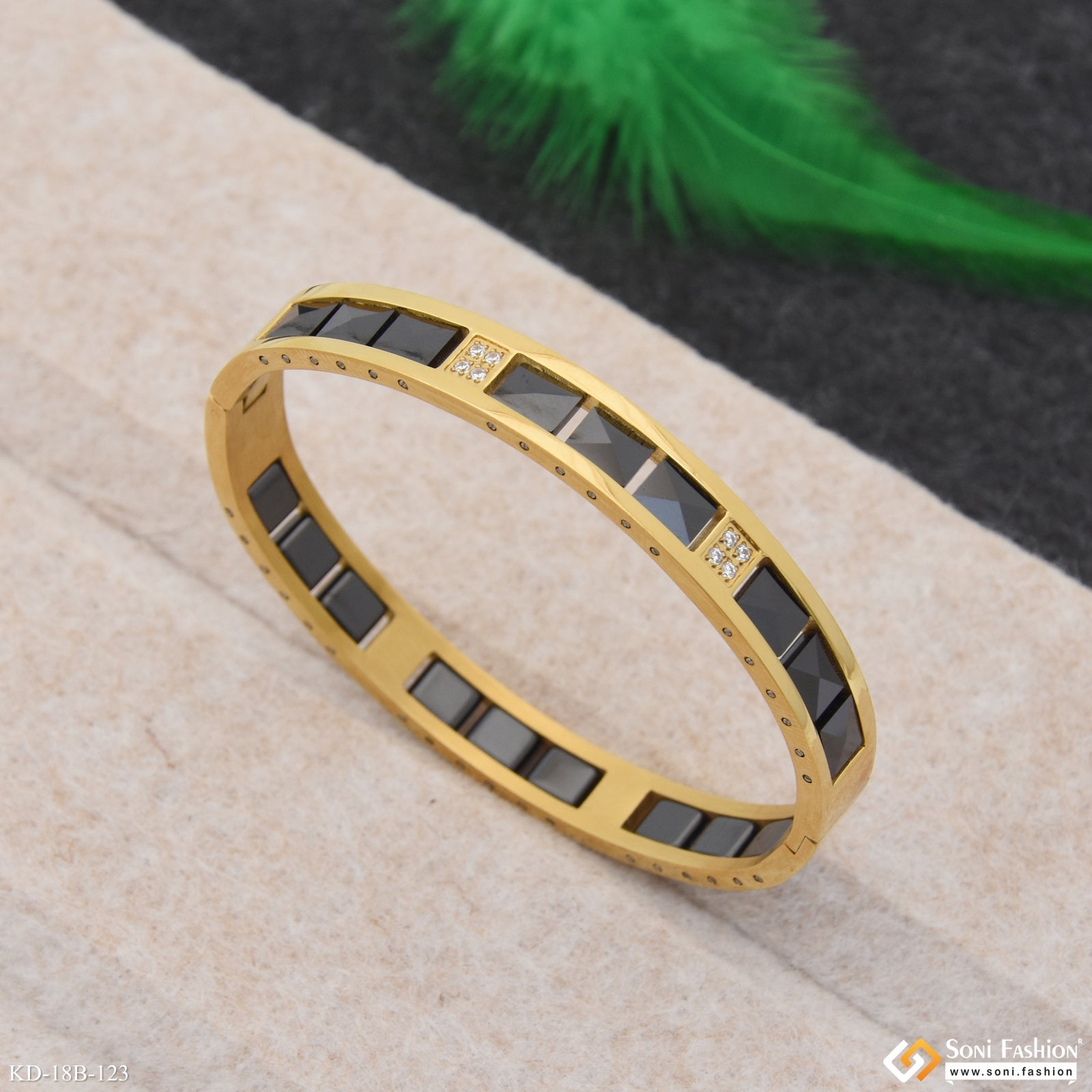 Trending Design Black & Golden Color Ceramic & Steel Kada for Men - St ...