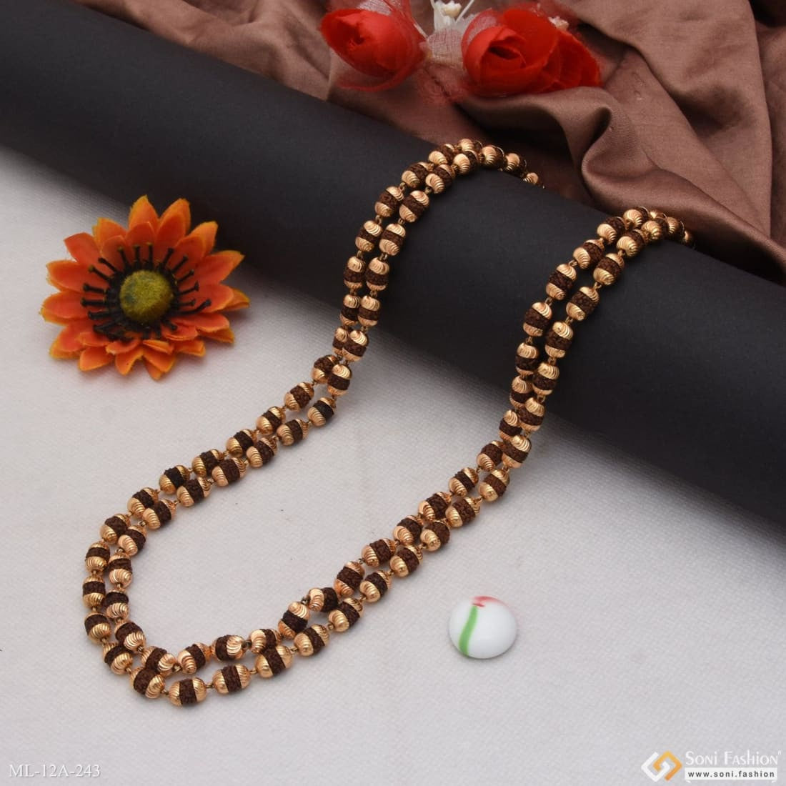 2 Line Stunning Design Superior Quality Gold Plated Rudraksha Mala - S ...
