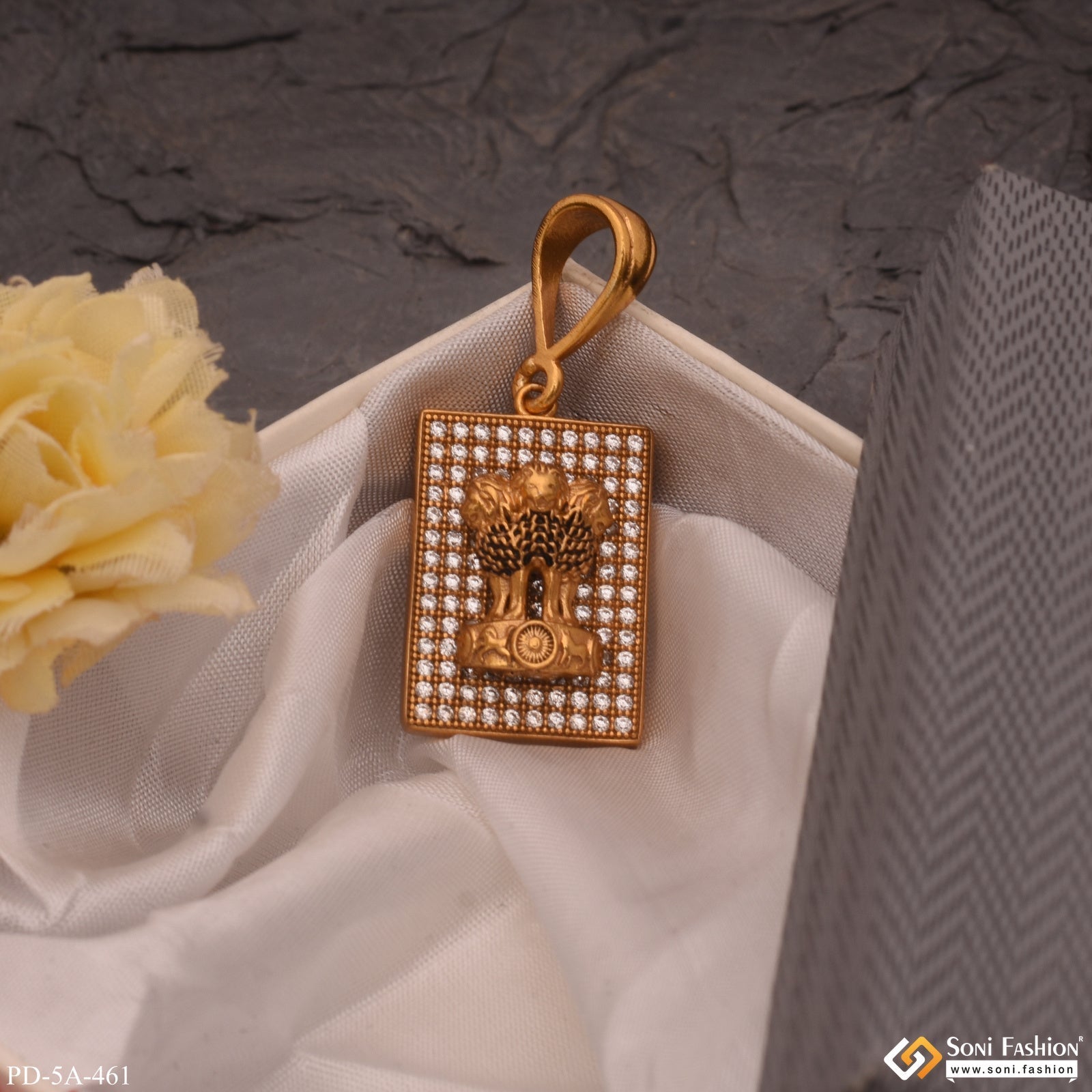 Indian Mundra Logo Gold Plated Pendant With Diamonds - Style A461 ...